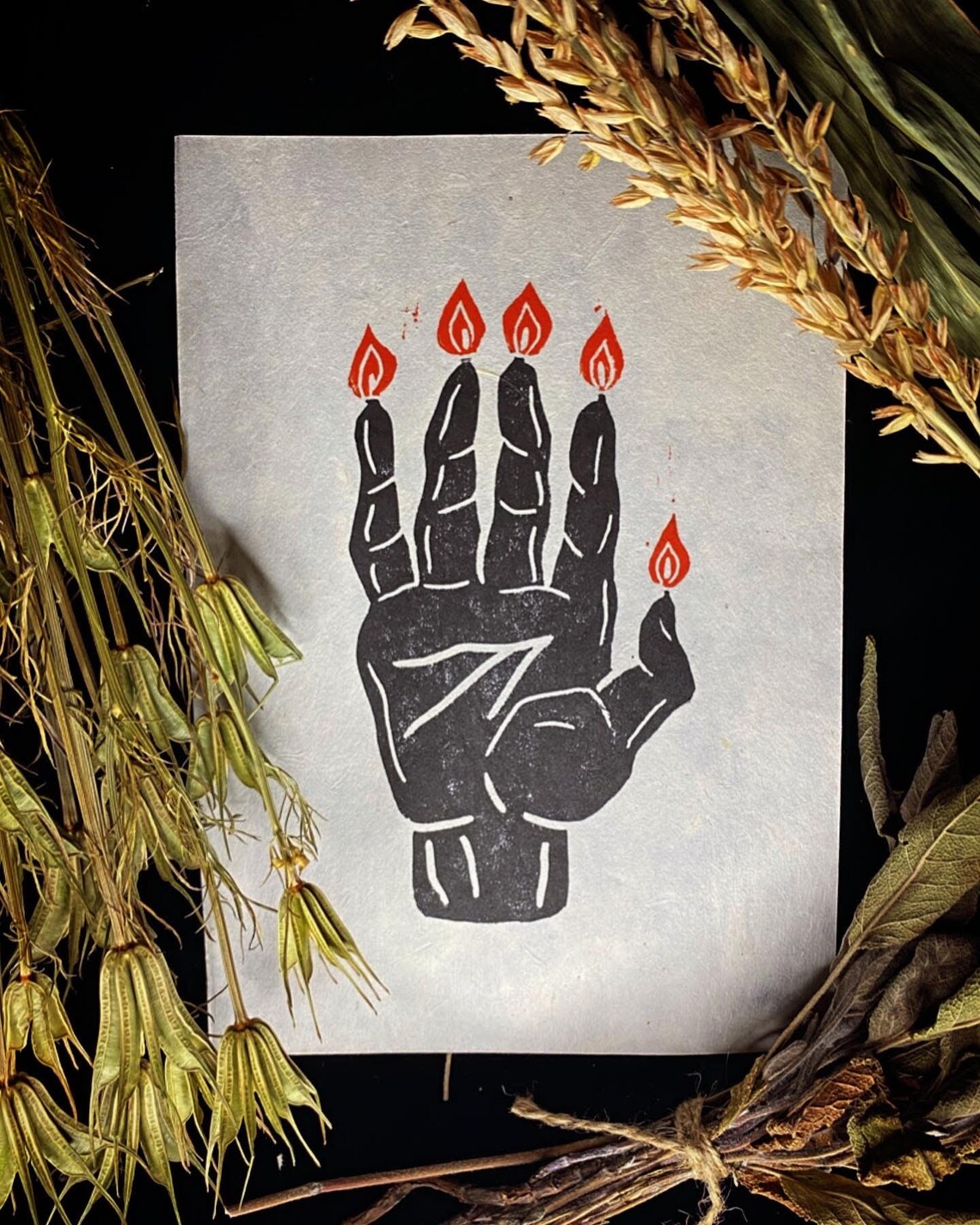 Hand of Glory Lino Print A5 - Folklore, Lino Cut, Handmade, Folk Art ...