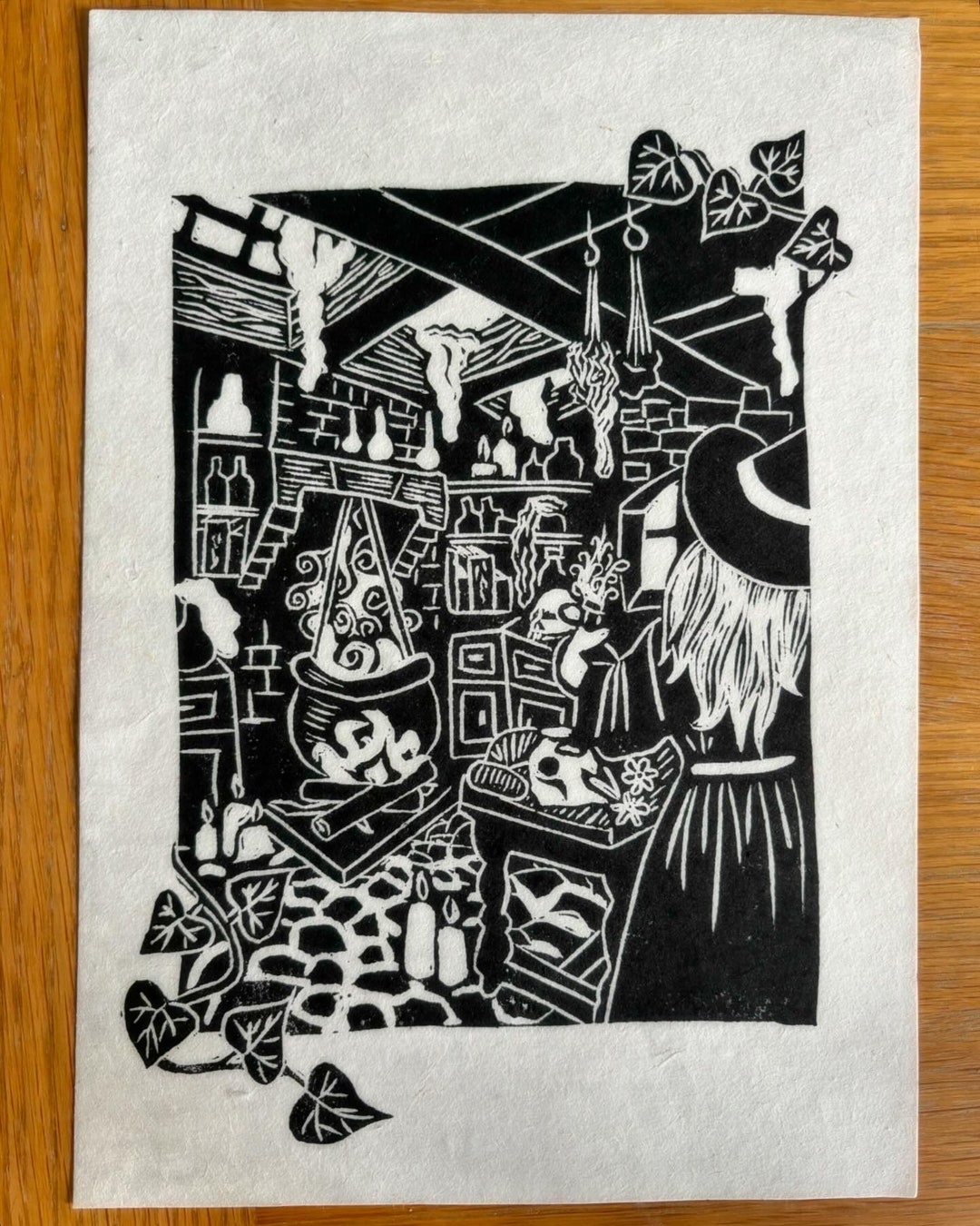 Hedge Witch A4 Handmade Lino Print - Witchy, Tudor, Cottagecore ...