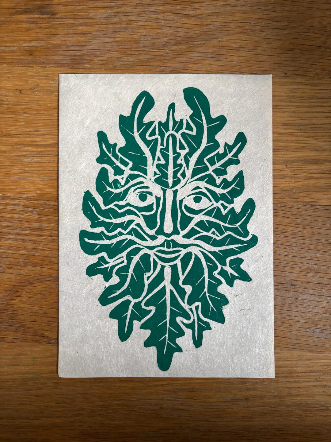 Green Man Print A5 - Folklore, Lino Cut, Handmade, Folk Art, Gothic ...