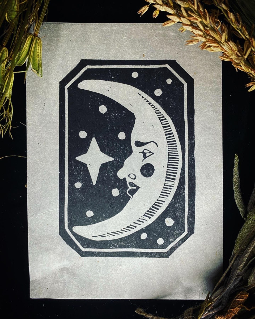 Moon Lino Print A5 Folklore, Lino Cut, Handmade, Folk Art, Gothic ...