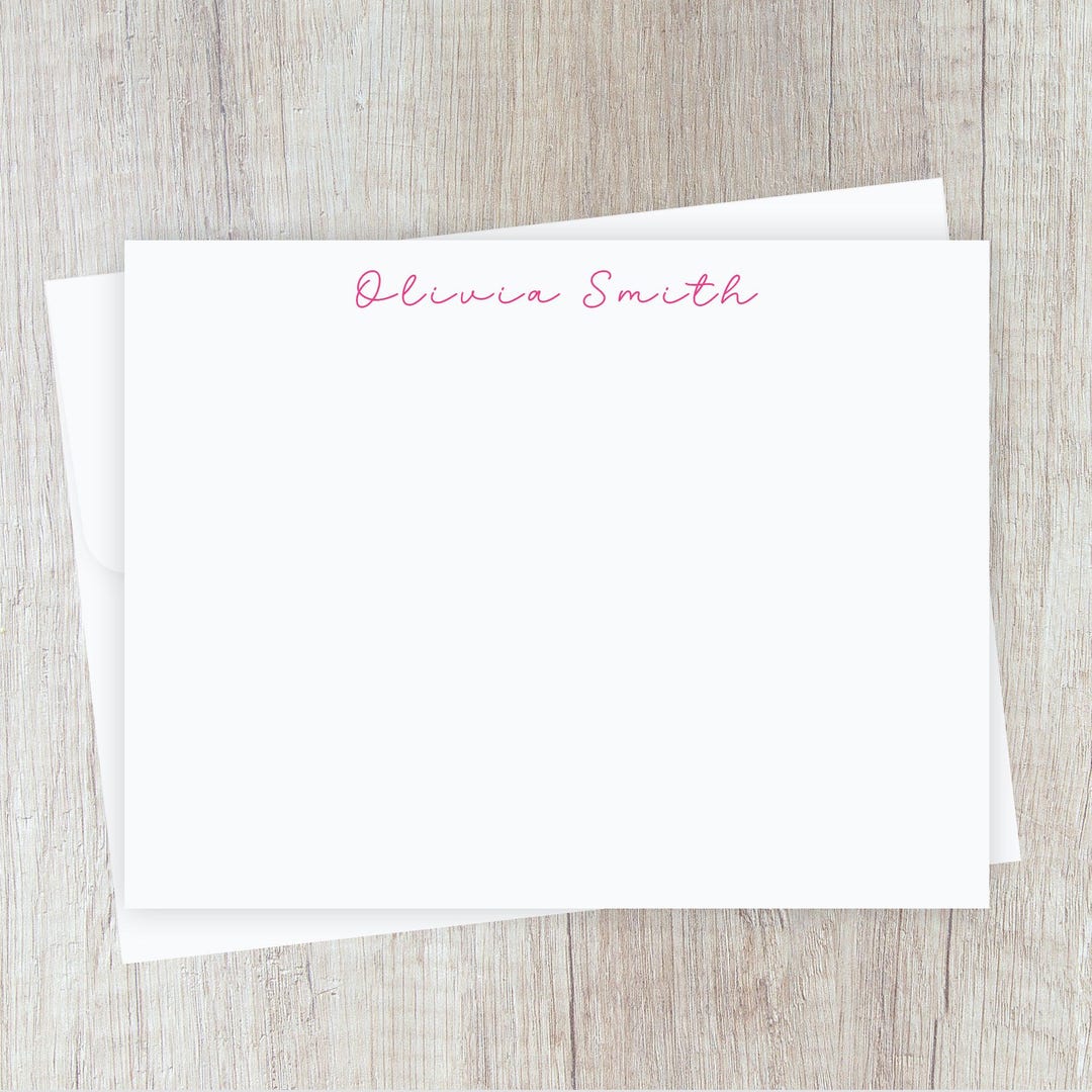Personalized Script Stationery, Flat Notecard Set, Custom Flat Note Cards, Family Initial ...