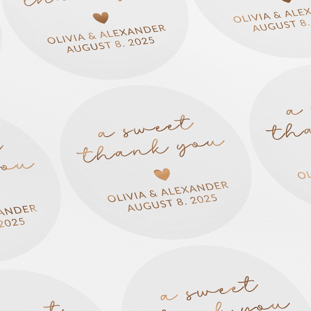 A Sweet Thank You Sticker, Foiled Wedding Stickers, Personalised ...