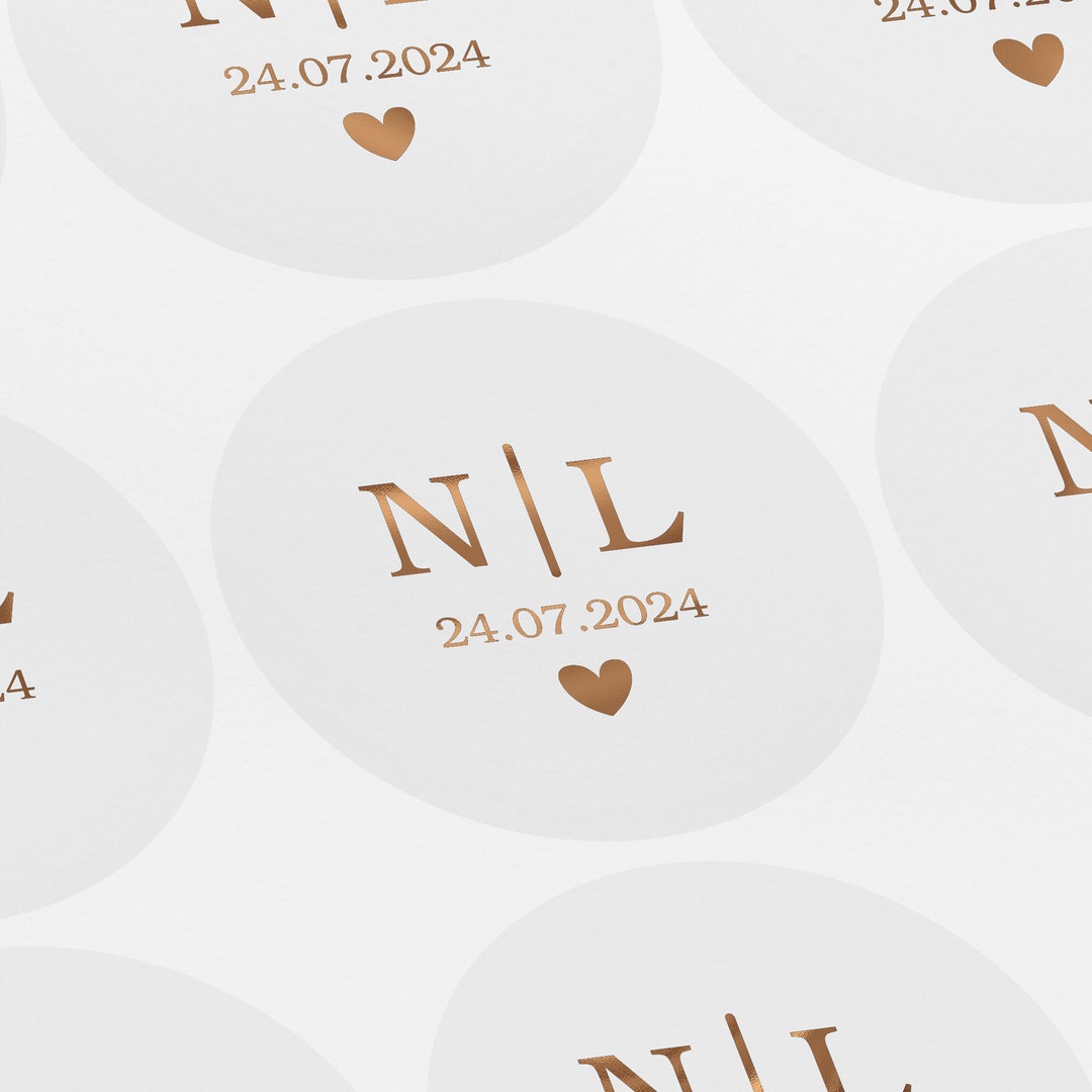 Foil Wedding Sticker, Wedding Label, Gold Initial Label, Silver ...