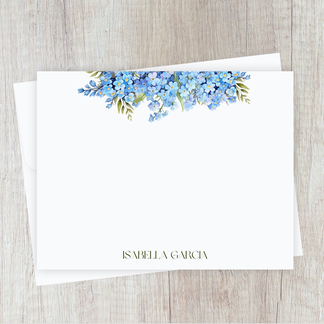 Forget-me-nots Custom Note Cards Stationery, Personalized Flat Notecard ...