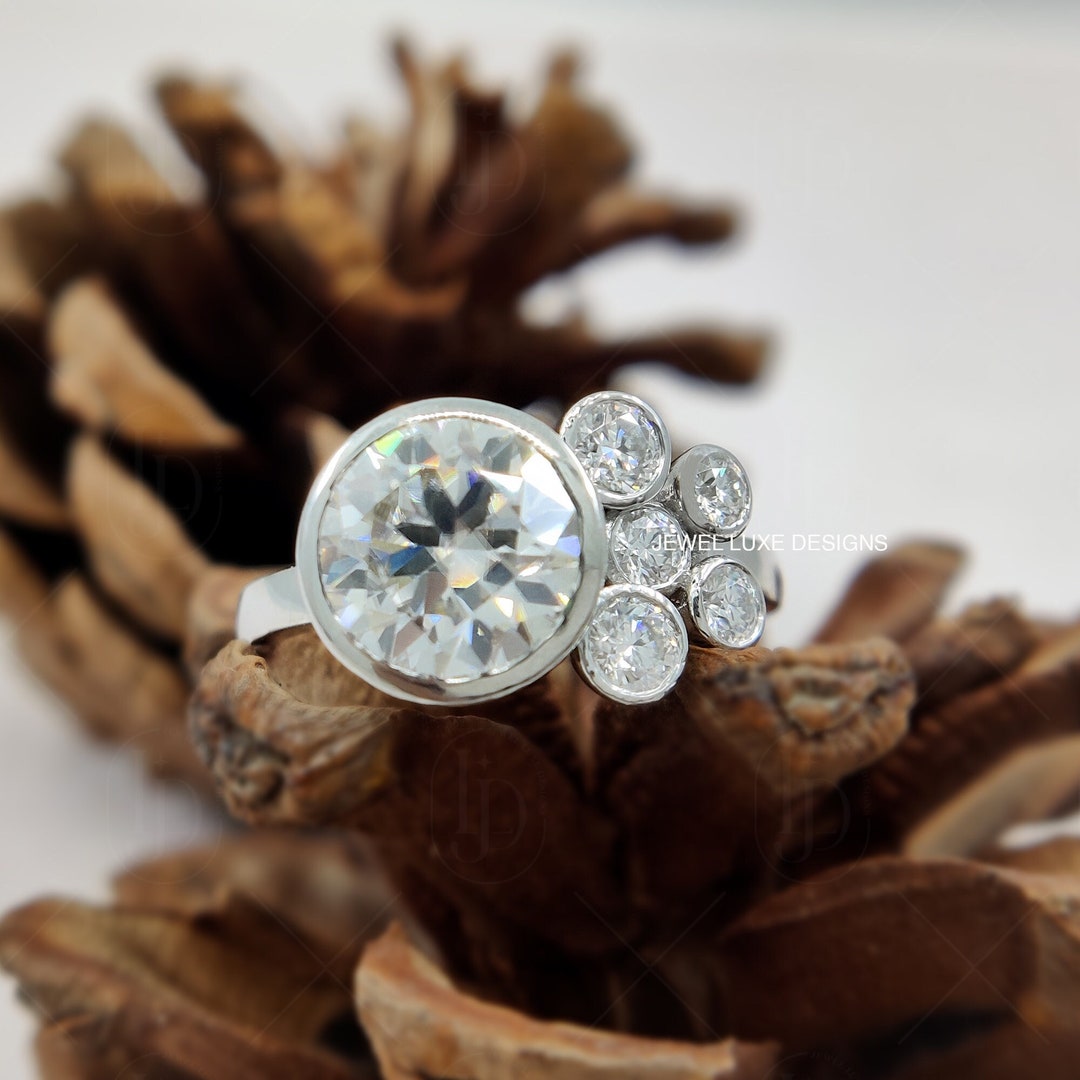Bezel Set Multi Stone Engagement Ring, Cluster Ring for Women, 6 Stone ...