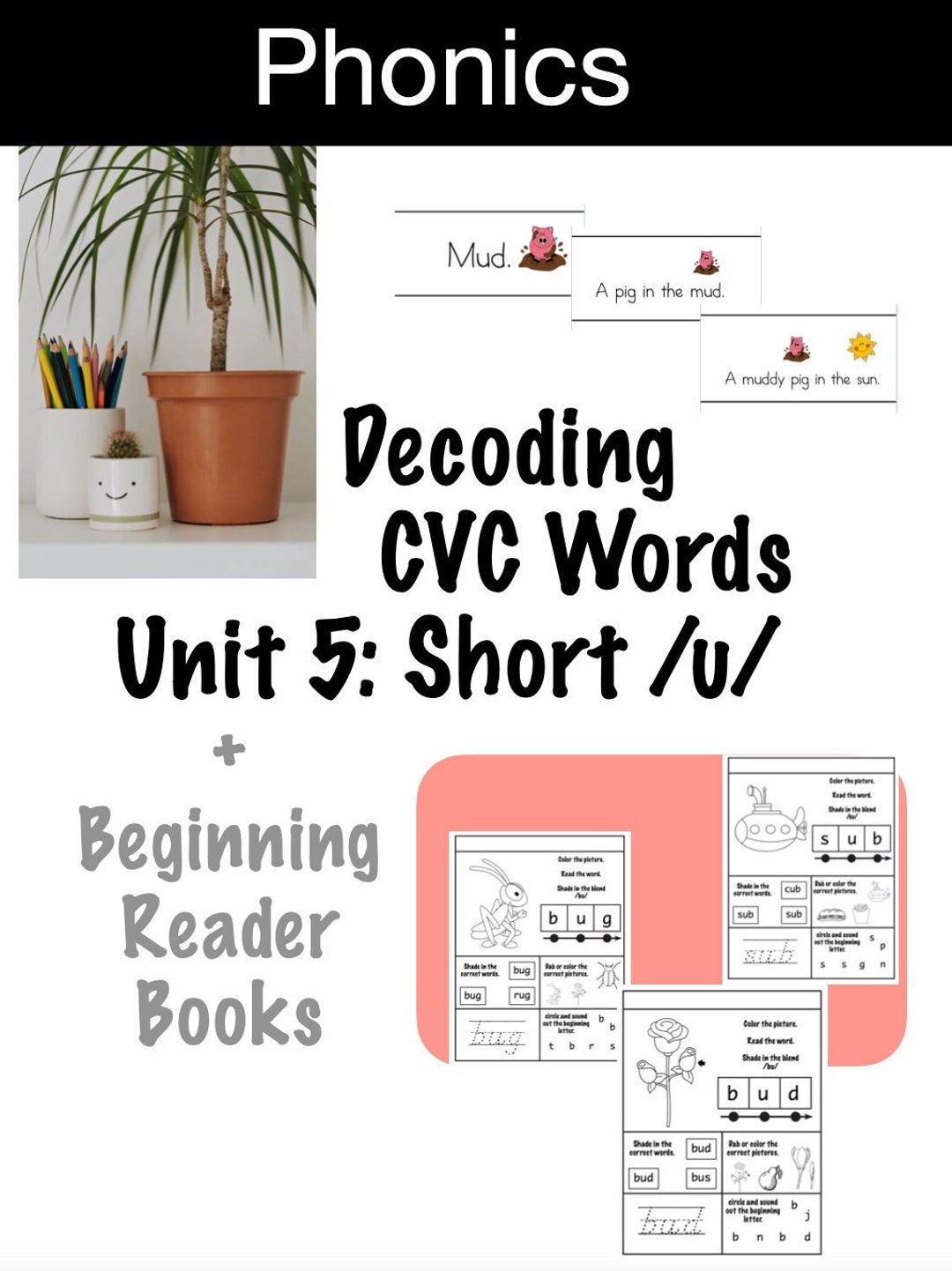 Kindergarten Phonics: /short U/ CVC Words & Printable Readers - Etsy