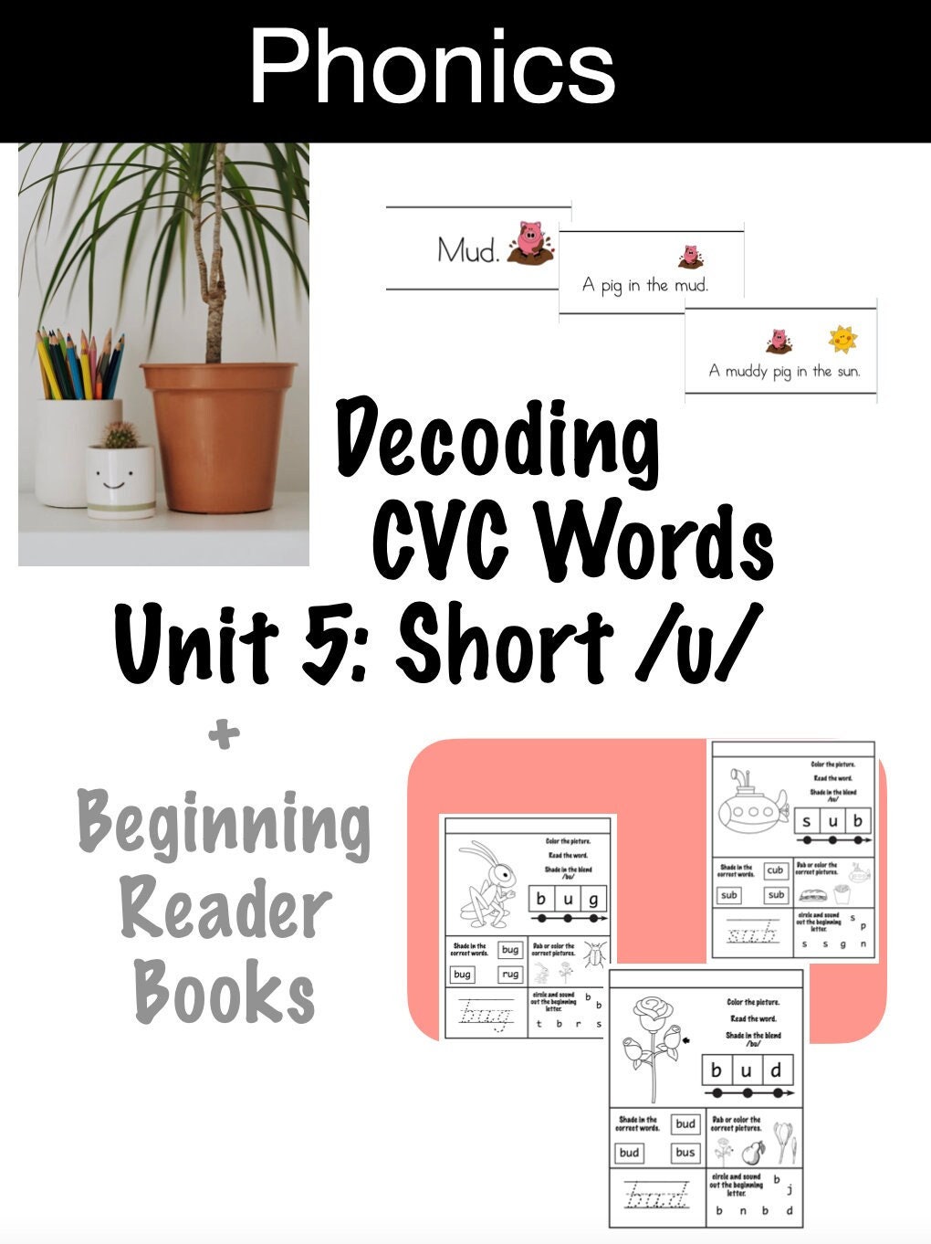Kindergarten Phonics: /short U/ CVC Words & Printable Readers - Etsy