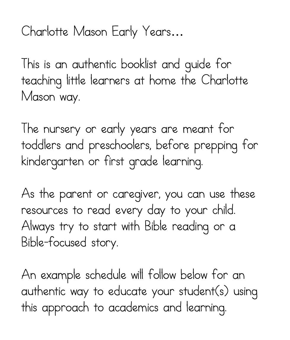 Charlotte Mason Early Years Booklist & Curriculum - Etsy