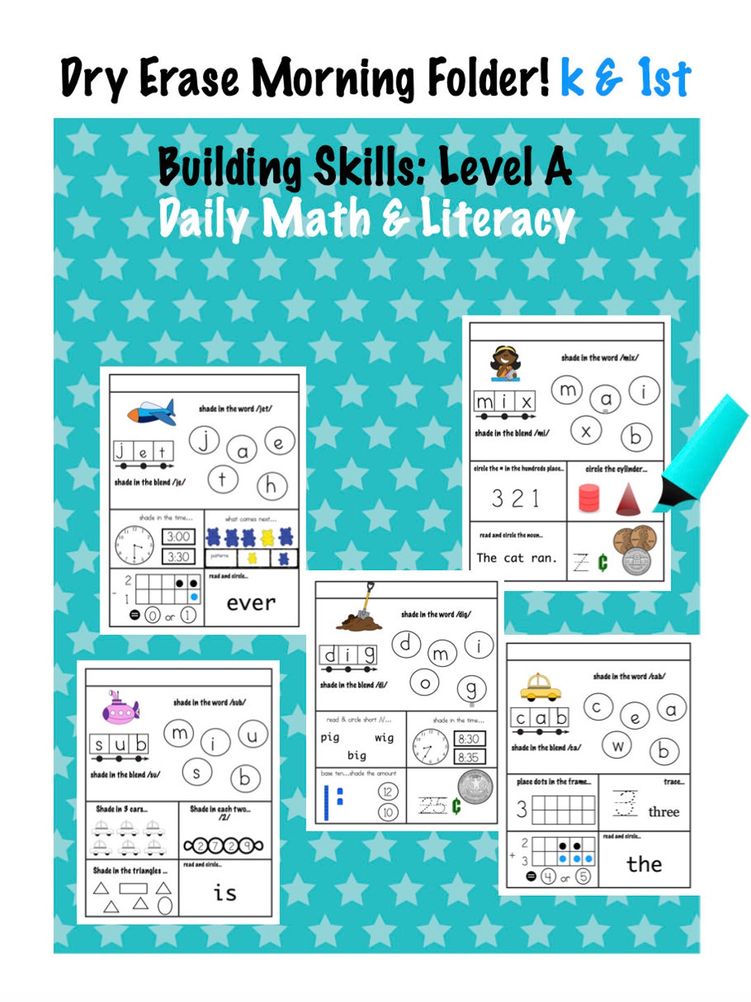 Daily Math & Literacy: K, 1st Grade... Dry Erase Folder - Etsy