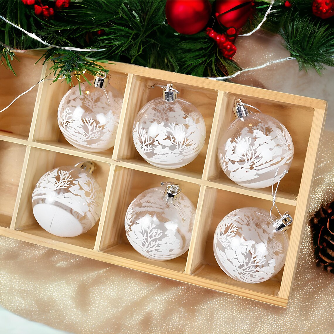 6pcs Transparent Snow Christmas Ball Pendants Clear Baubles for ...