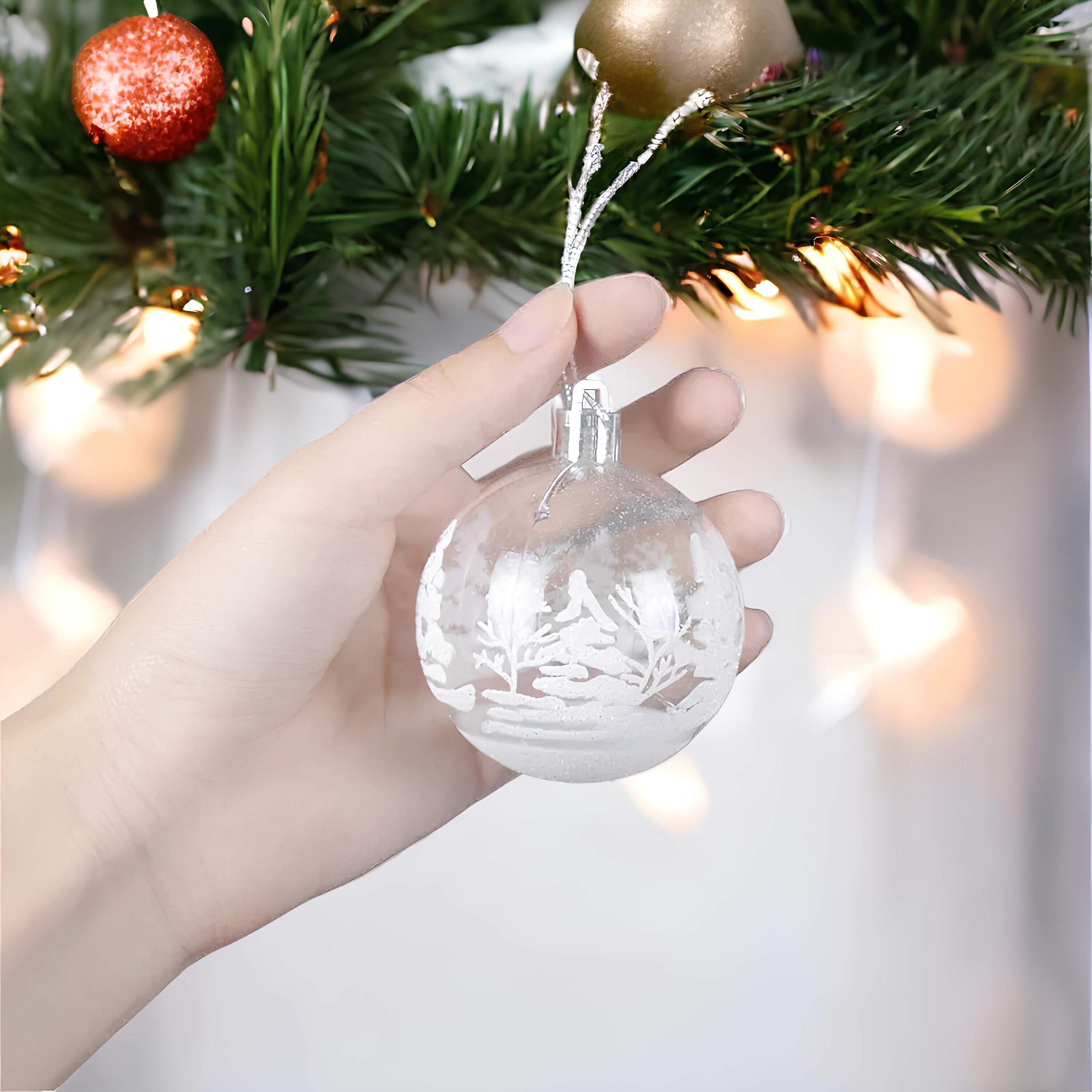 6pcs Transparent Snow Christmas Ball Pendants Clear Baubles for ...