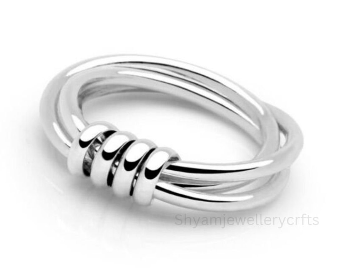 Stacked Worry Ring With 925 Eco Silver and 9ct Gold Charms 3 Fidget ...