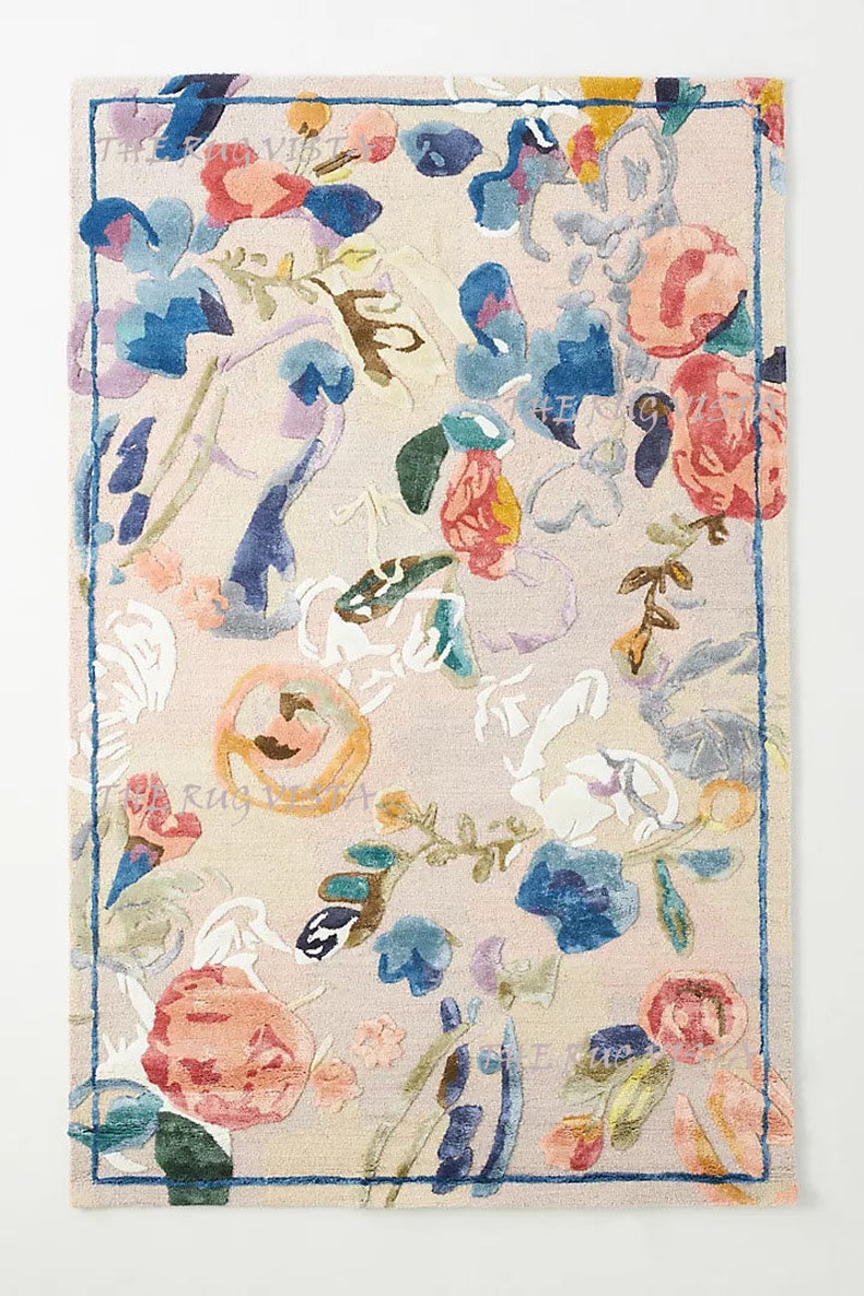 Hand Tufted Rug Aurora Viscose Wool Rug Multi Colored Pink Orange Blue ...