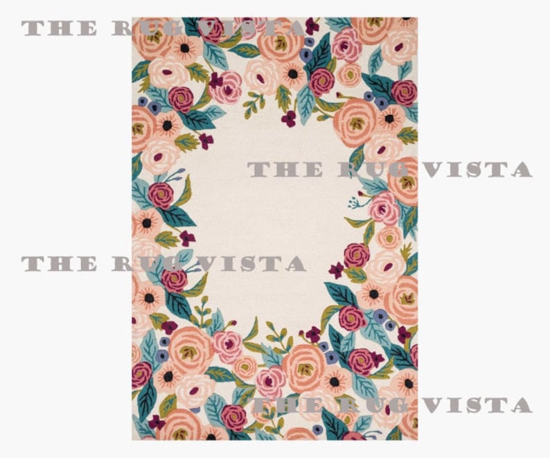 Hand Tufted Rug Les Fleurs Juliet Rose Wreath Ivory Floral Rugs ...