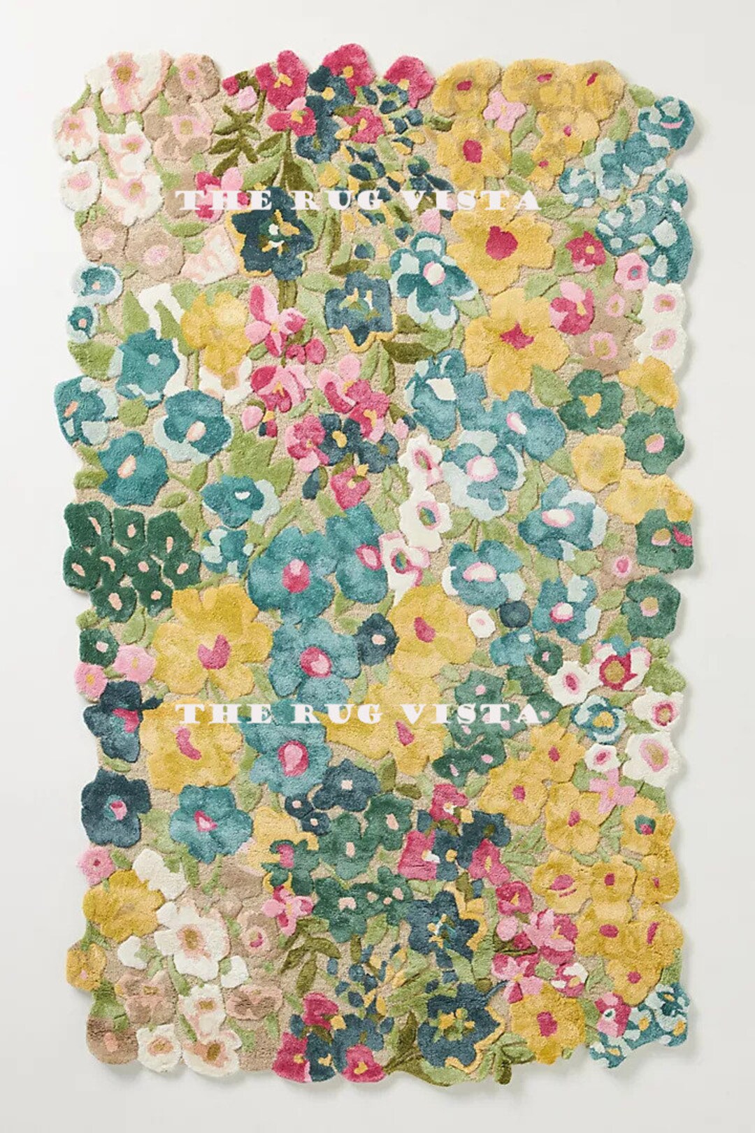 Hand Tufted Floral Design Cassia Rug Silk and Wool Rug Irregular Shaped ...