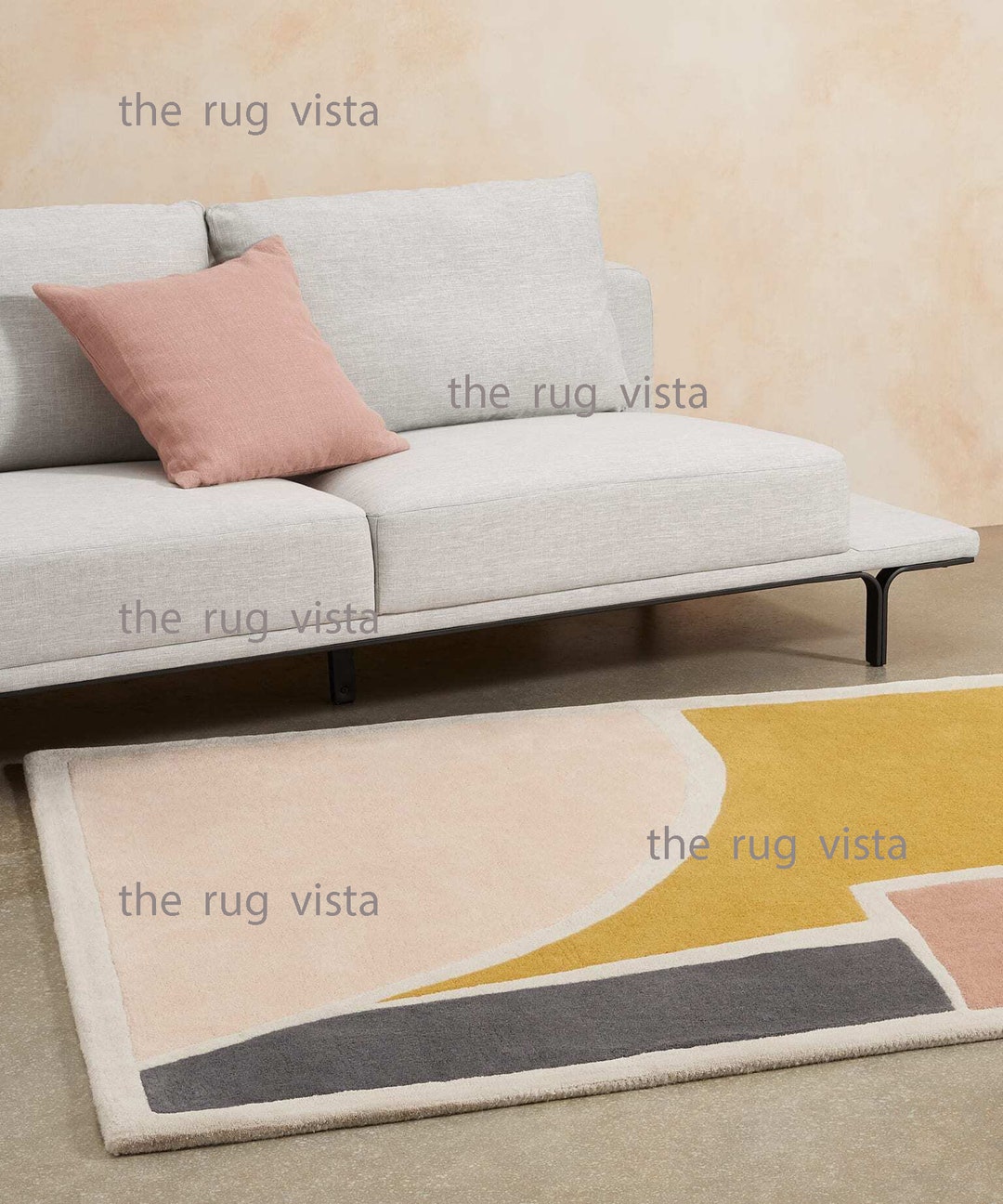 Hand Tufted Rug Geometrical Modern Design Rug Pink Gold Rug ...