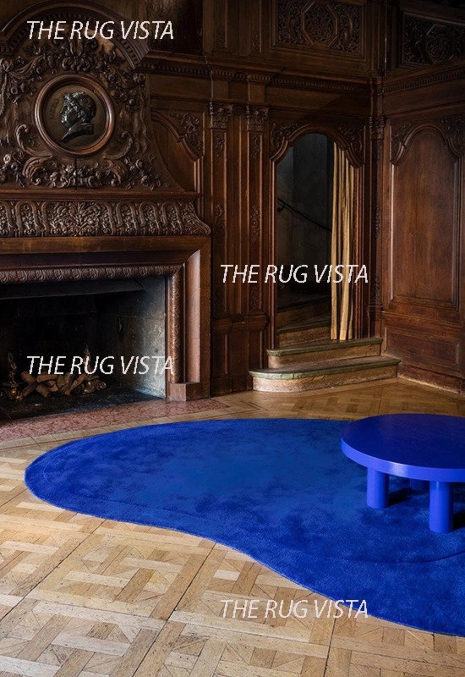 Hand Tufted Rug Kidney Bean Shape Cobalt Blue Solid Rug Hand - Etsy