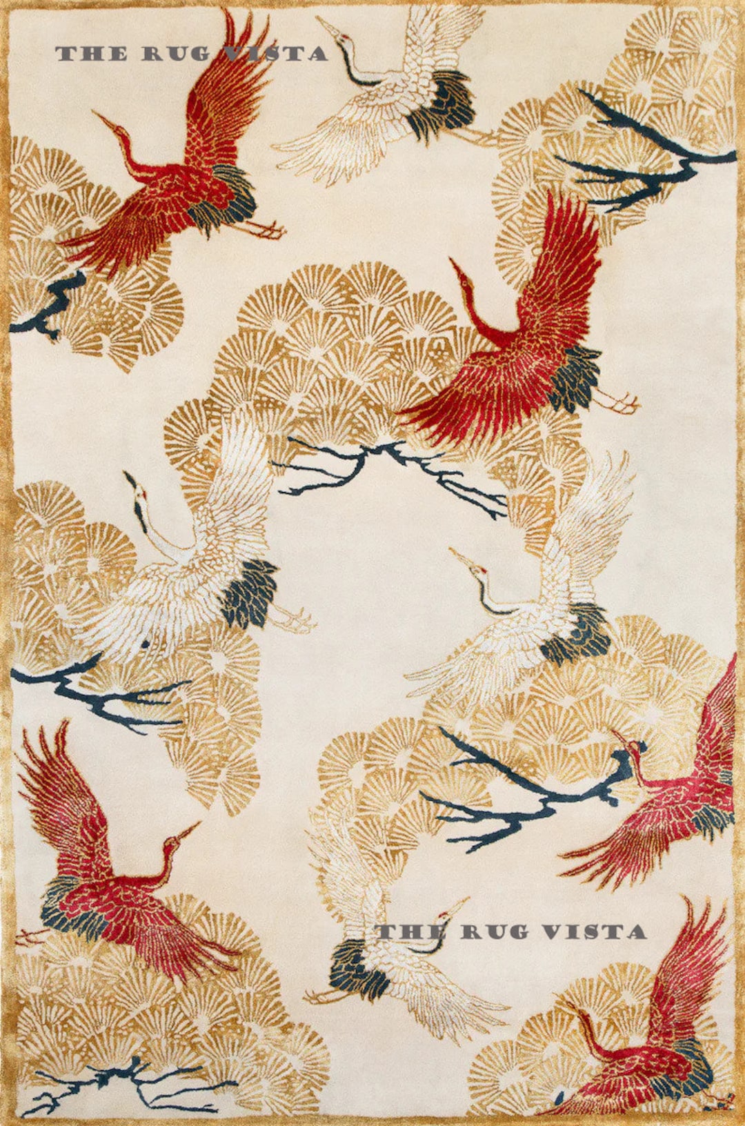 Cranes in Trees Hand Tufted Rug Hand Tuft Wool and Tencel Silk Rug ...