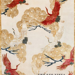 Cranes in Trees Hand Tufted Rug Hand Tuft Wool and Tencel Silk Rug ...