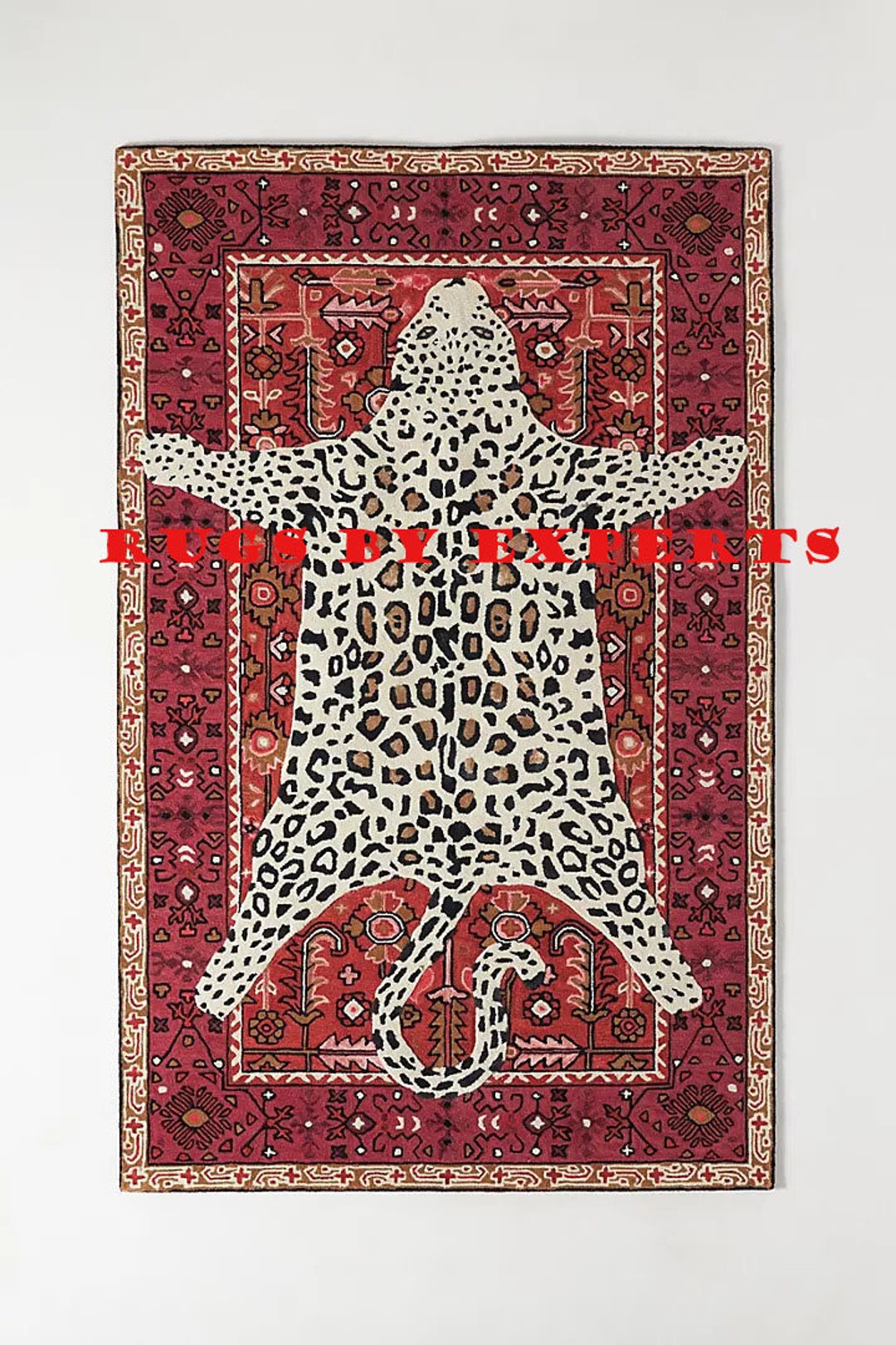 Hand Tufted Octavia Leopard Rug With Pop of Wine Red Pink Purple Multi ...