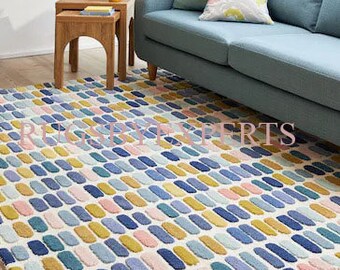 Hand Tufted Green Rug Modern High Low Rug Pebble Rug Multi Colored Rug ...