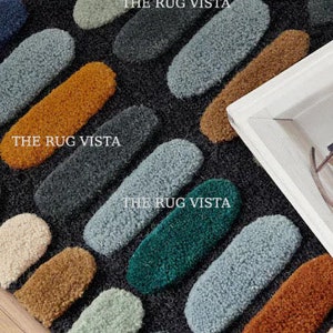 Hand Tufted Blue Rug Modern High Low Rug Pebble Rug Multi Colored Rug ...