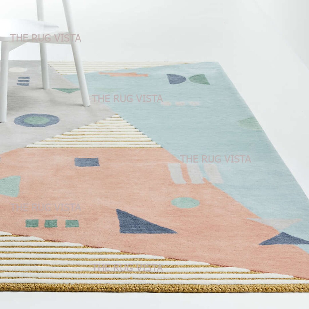 Hand Tufted Rug Modern Rug Loop Cut Rug Grey Blue Rug Living - Etsy