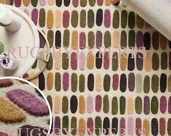 Hand Tufted Green Rug Modern High Low Rug Pebble Rug Multi Colored Rug ...