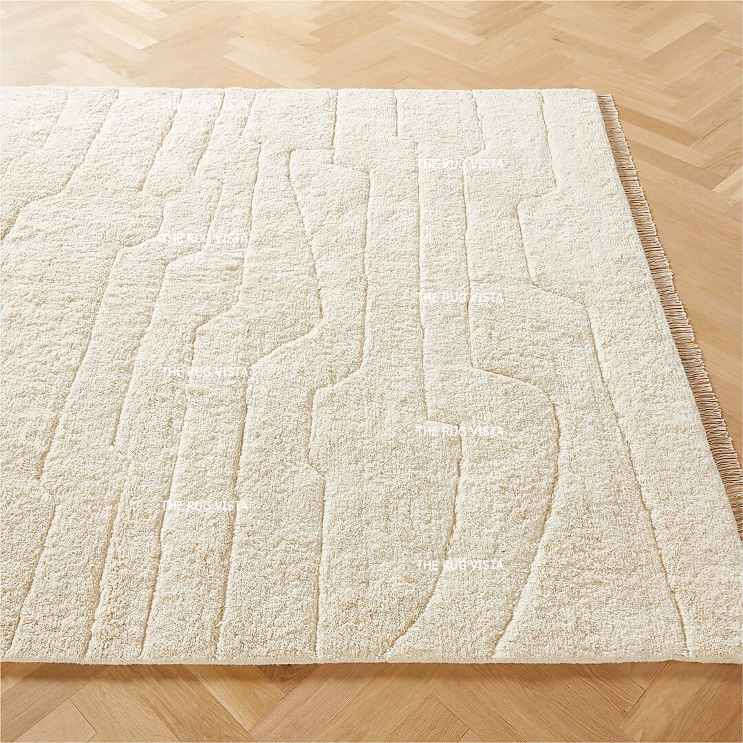 Hand Knotted Vida Ivory New Zealand Woolen Rug Thick Pile Soft Knotted ...