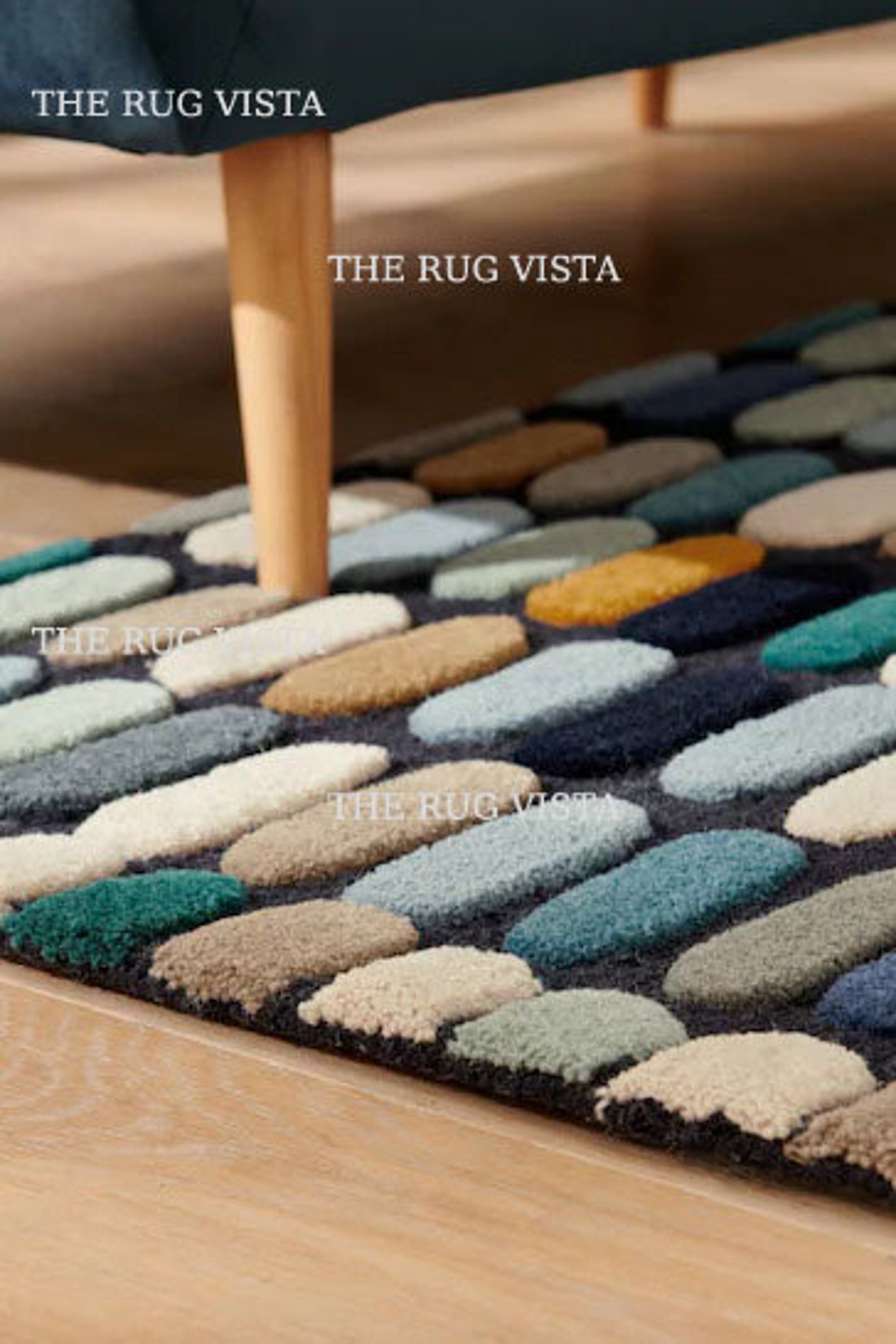 Hand Tufted Blue Rug Modern High Low Rug Pebble Rug Multi Colored Rug ...