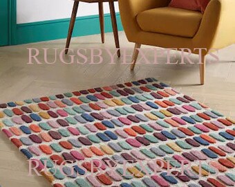 Hand Tufted Green Rug Modern High Low Rug Pebble Rug Multi Colored Rug ...