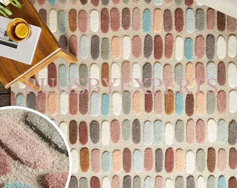 Hand Tufted Green Rug Modern High Low Rug Pebble Rug Multi Colored Rug ...