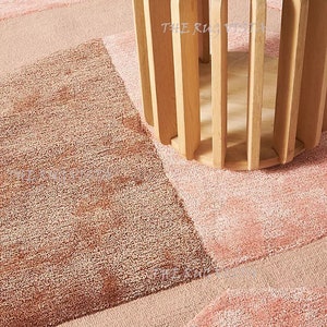 Modern Hand Tufted Aida Rug Peach Brown Colored Rug Silk and Wool Hand ...