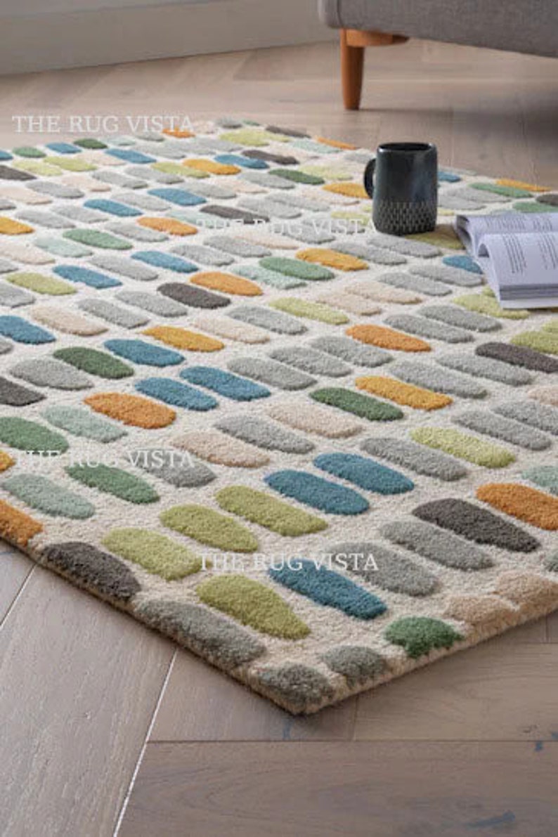Hand Tufted Green Rug Modern High Low Rug Pebble Rug Multi - Etsy