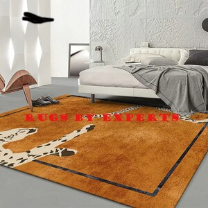 Hand Tufted Running Leopard Rug With Pop of Orangish Brown Black and ...