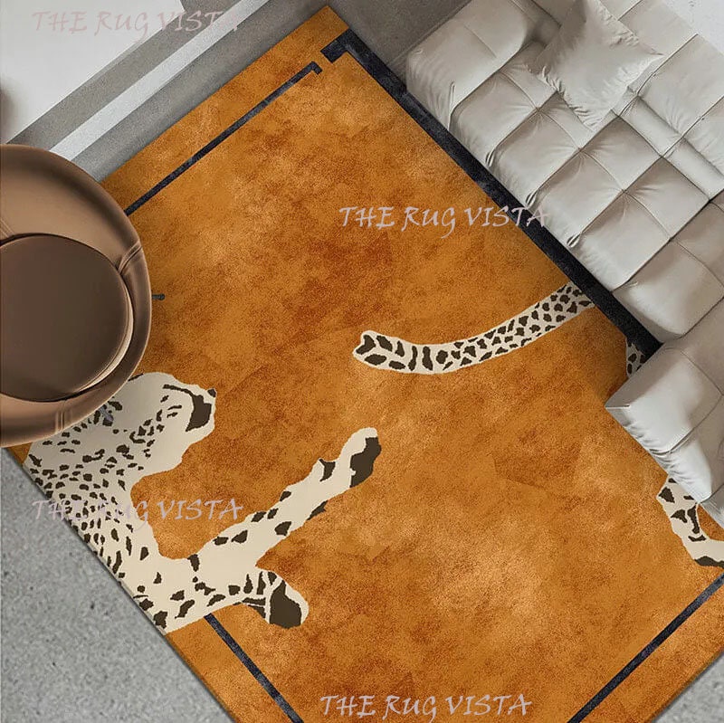 Hand Tufted Running Leopard Rug With Pop of Orangish Brown Black and ...