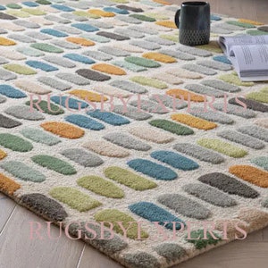Hand Tufted Green Rug Modern High Low Rug Pebble Rug Multi Colored Rug ...
