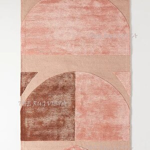 Modern Hand Tufted Aida Rug Peach Brown Colored Rug Silk and Wool Hand ...