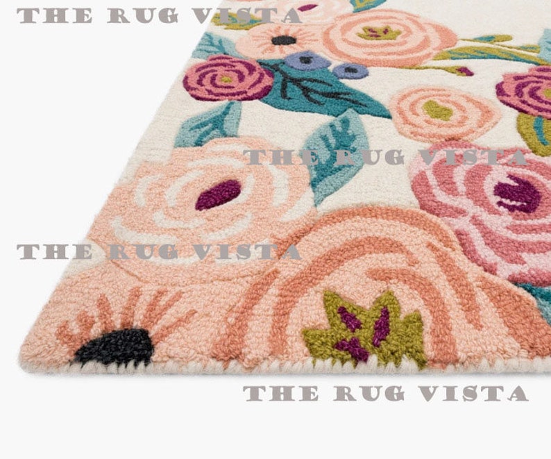 Hand Tufted Rug Les Fleurs Juliet Rose Wreath Ivory Floral Rugs ...