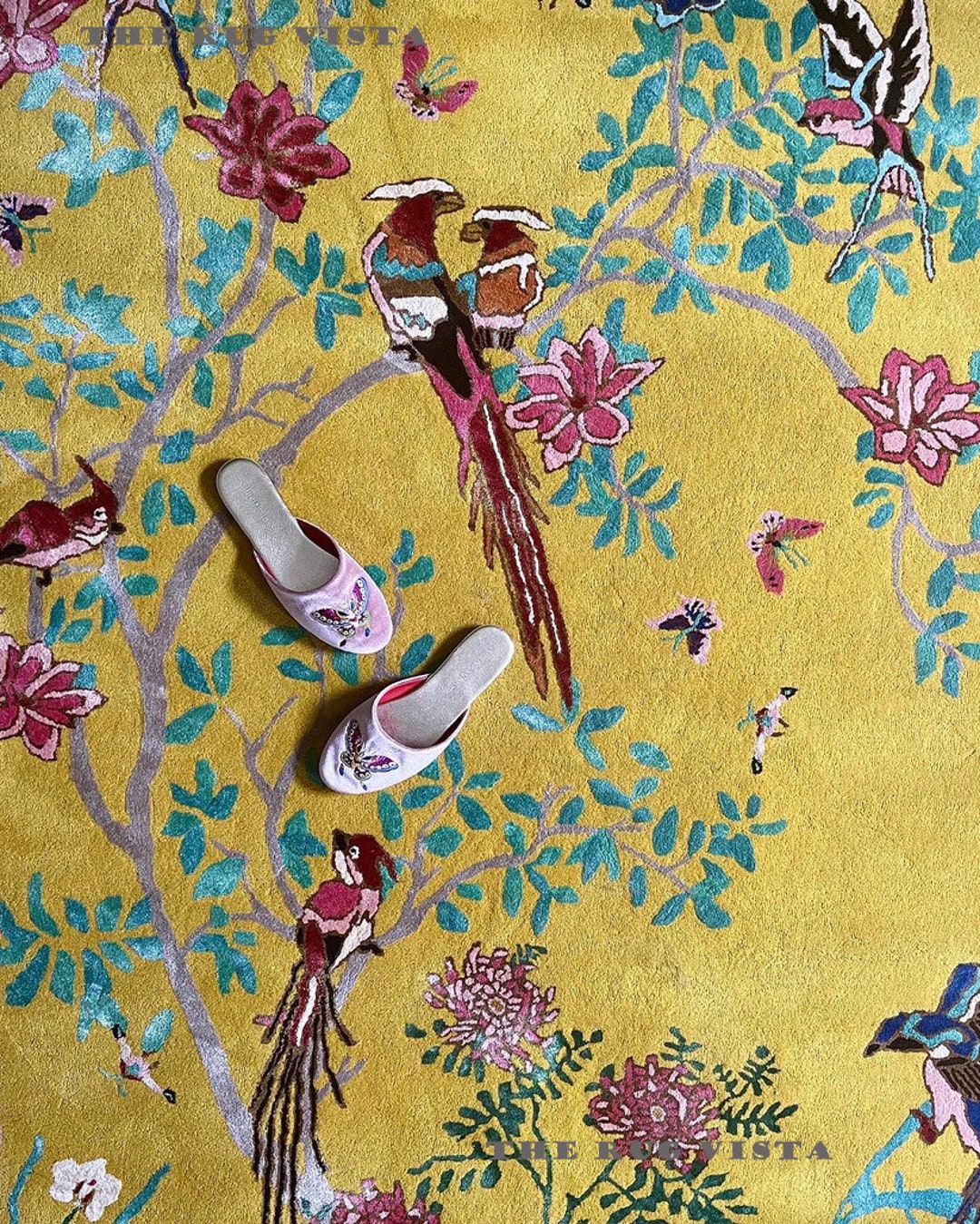 Birdsong Yellow Hand Tufted Rug Hand Tuft Wool and Tencel Silk Rug ...