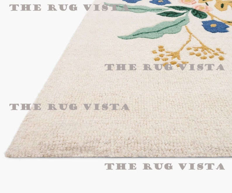 Hand Tufted Rug Les Fleurs Floral Vines Ivory Wool-hooked Rug Floral ...