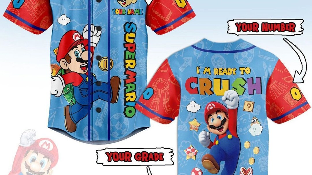 Customized Super Mar-io Play Baseball Jersey Bowser Mar-io - Etsy