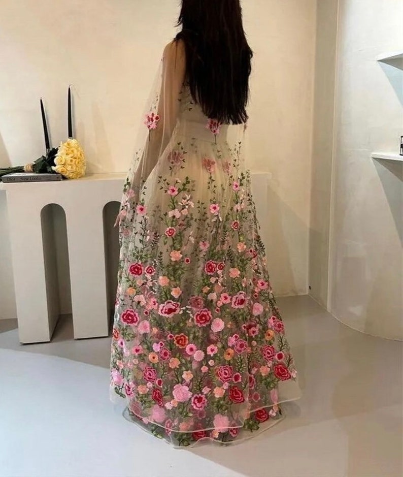 Floral Embroidered Wedding Dress Flower Embroidery Dress A - Etsy