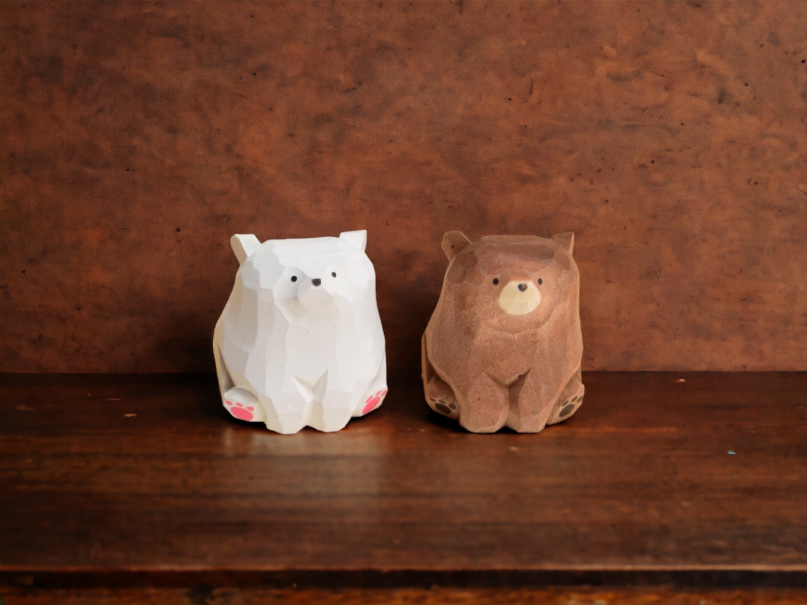 Mini Wooden Bear Figurines Cute Hand-carved Polar Bear Crafts Solid ...