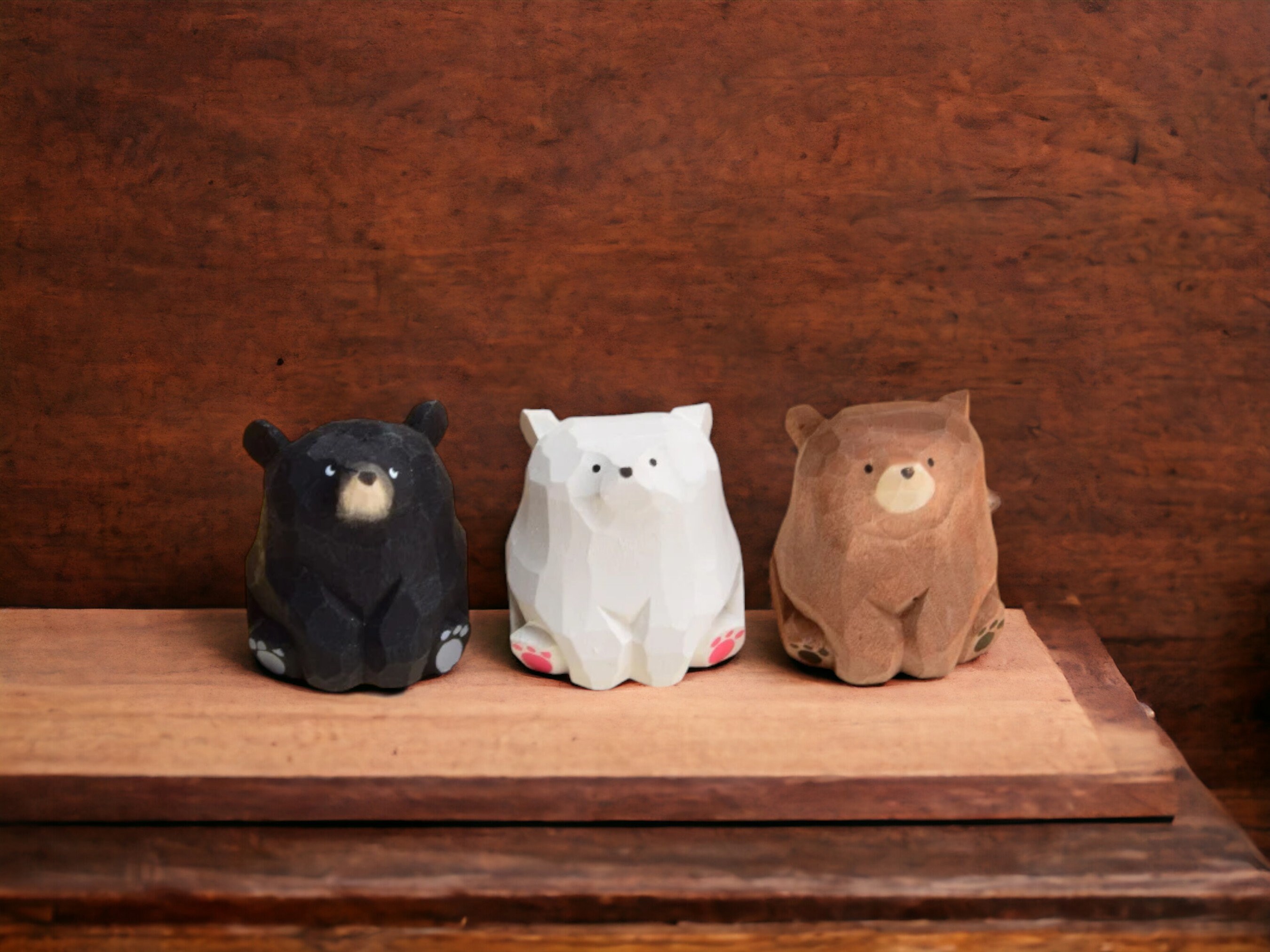 Mini Wooden Bear Figurines Cute Hand-carved Polar Bear Crafts Solid ...