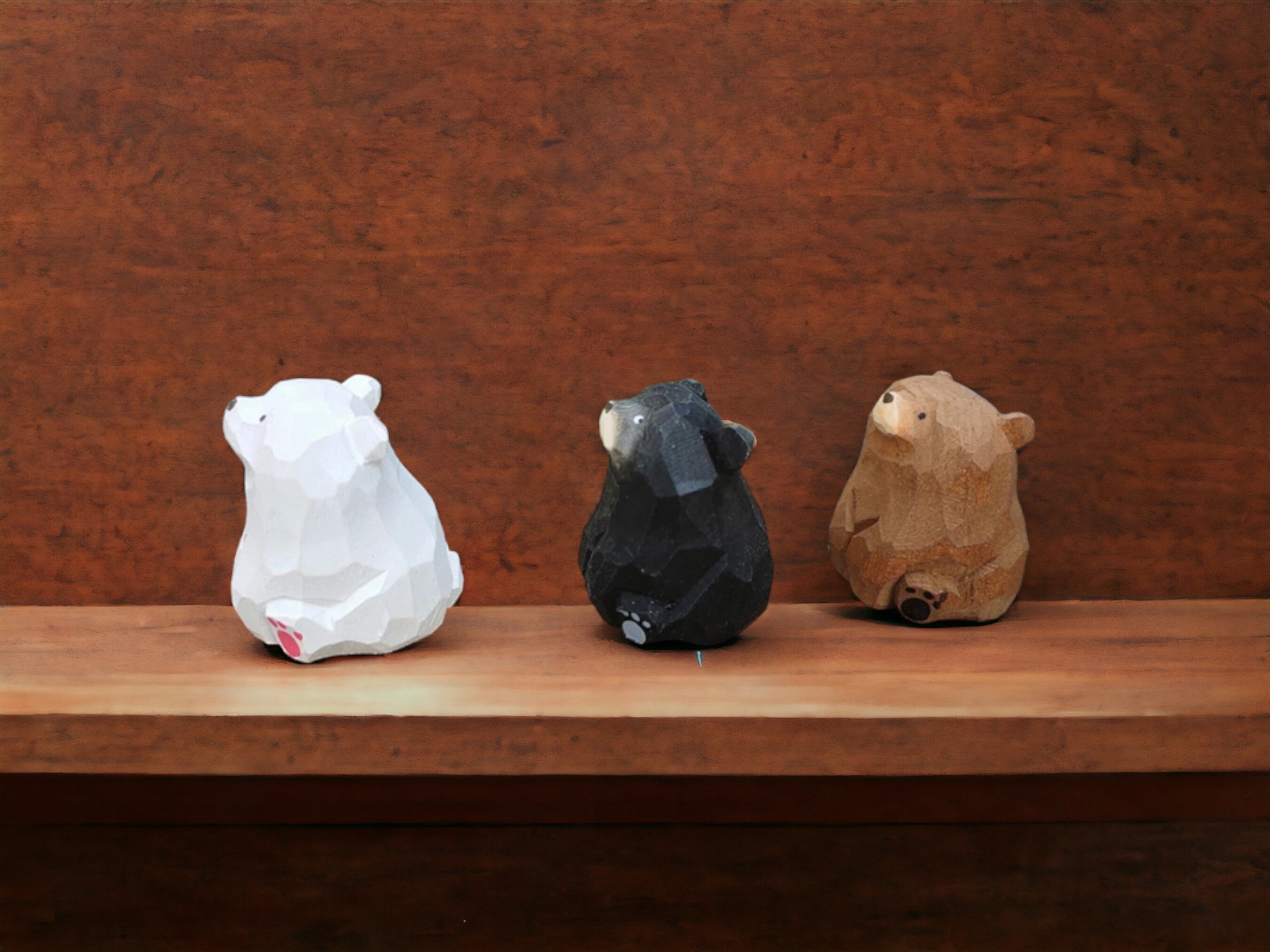 Mini Wooden Bear Figurines Cute Hand-carved Polar Bear Crafts Solid ...