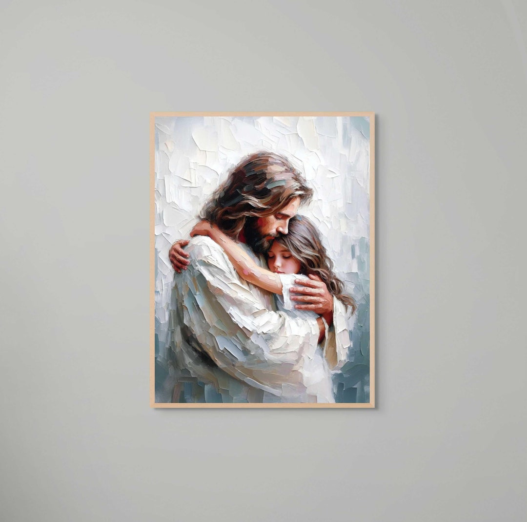 Compassionate Embrace, Christian Wall Art, Jesus and Girl Art, Jesus ...