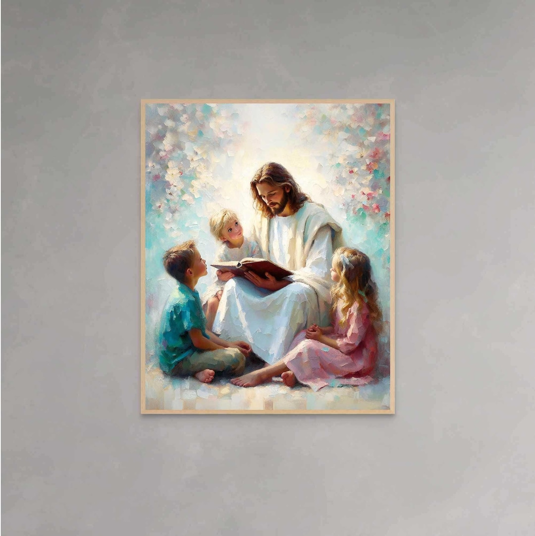 Jesus Teaching Children, Digital Christian Art, Jesus and Children Art ...