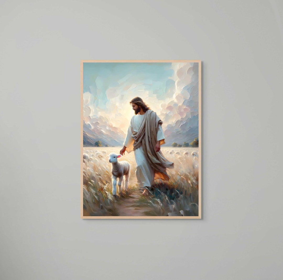 Jesus the Shepherd Art, Christian Painting, Jesus Leaves the 99, Jesus ...