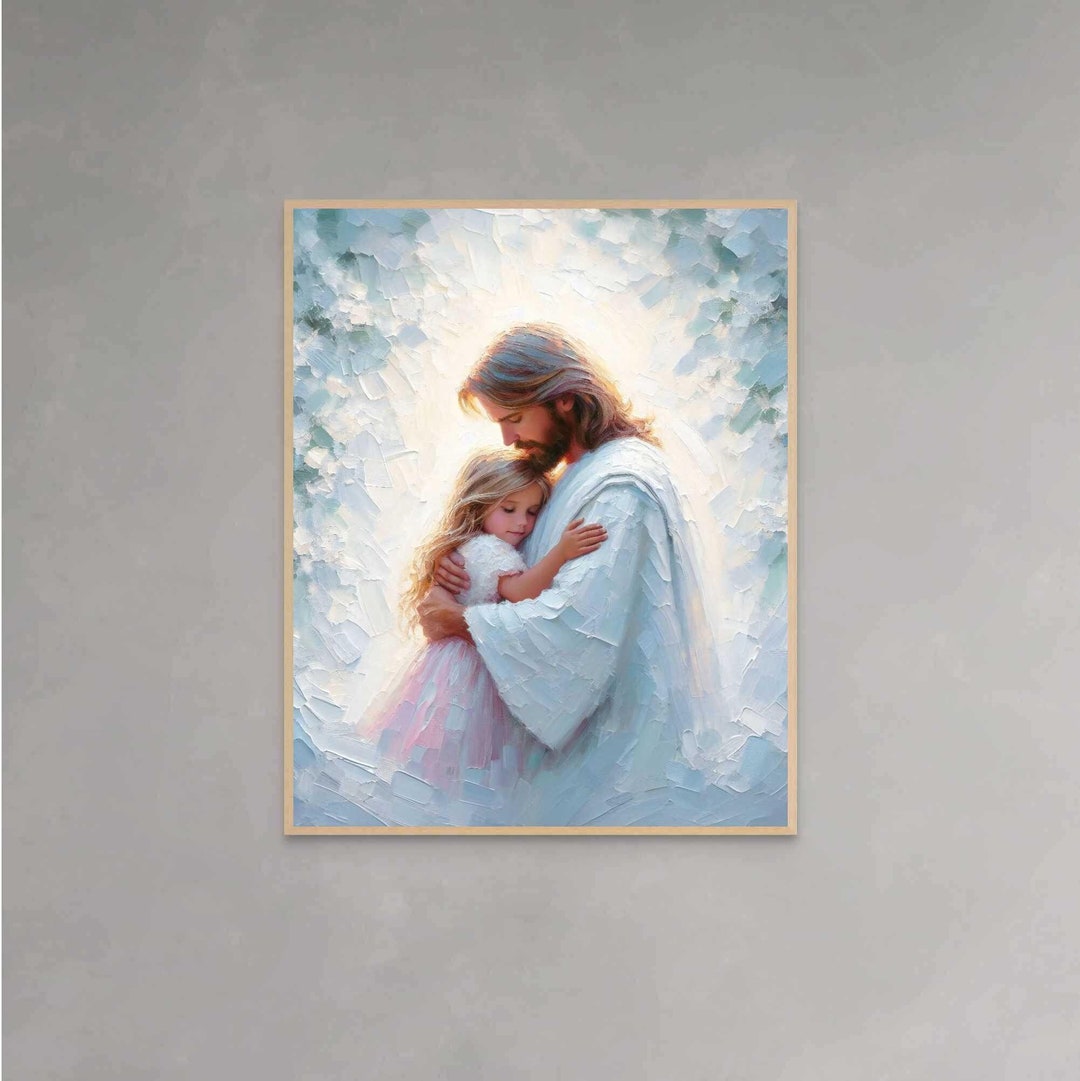 Jesus Hugging Little Girl, Christian Painting, Jesus With Children Art ...